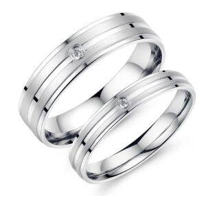 his or hers matching set titanium stainless steel couple wedding band set in a gift box