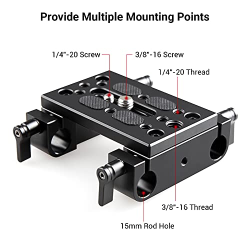 SmallRig Base Plate, Camera Baseplate with 15mm Rod Clamps, Tripod Mounting Plate for DSLR Camera Video Camera - 1775