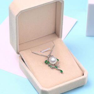 HXZZ Fine Jewelry Gifts for Women 925 Sterling Silver Freshwater Cultured White Pearl Pendant Necklace Green Hope