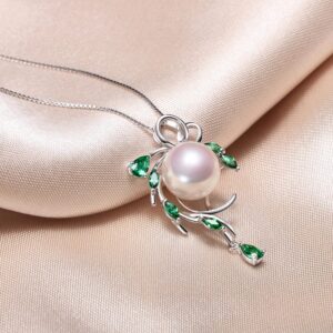 HXZZ Fine Jewelry Gifts for Women 925 Sterling Silver Freshwater Cultured White Pearl Pendant Necklace Green Hope