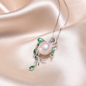 HXZZ Fine Jewelry Gifts for Women 925 Sterling Silver Freshwater Cultured White Pearl Pendant Necklace Green Hope