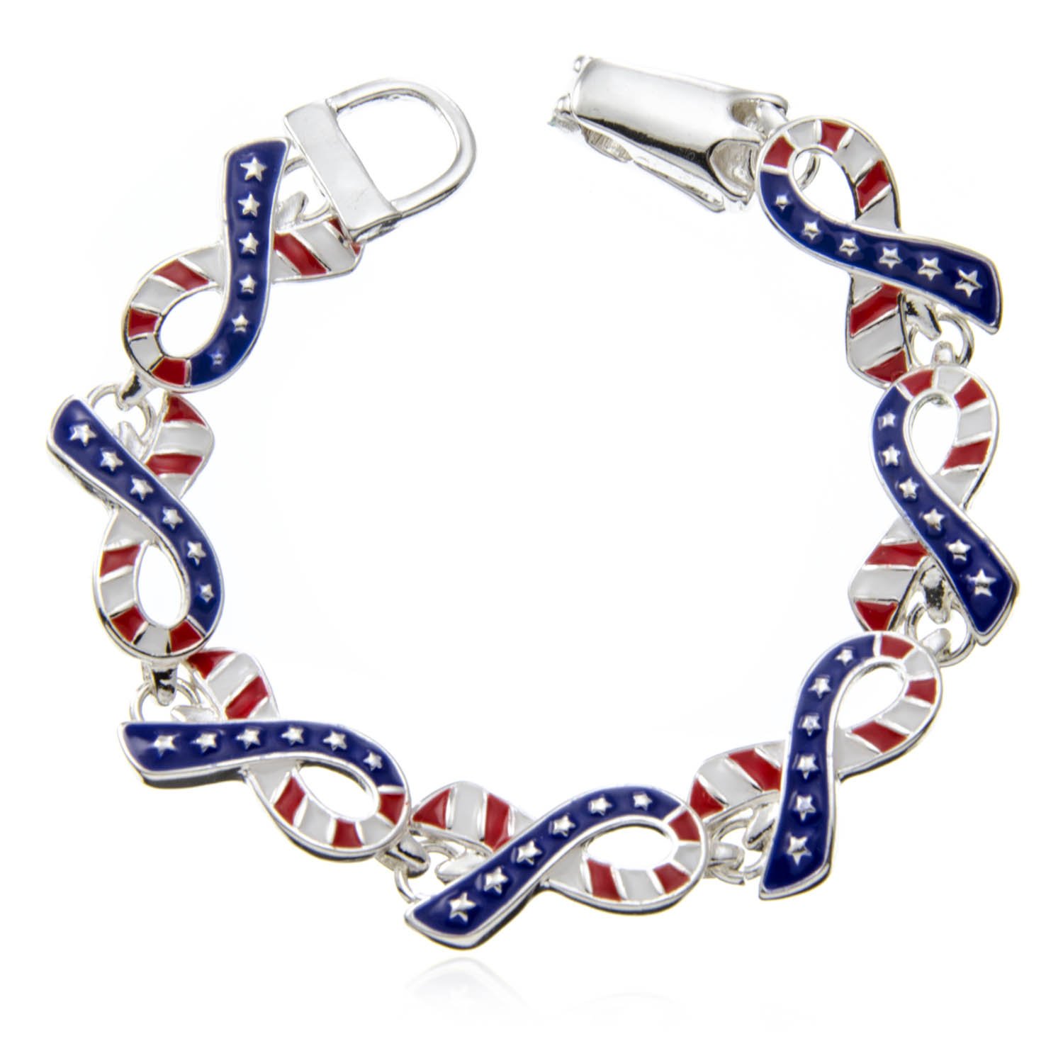 PammyJ USA American Flag Ribbon Bracelet Red White Blue