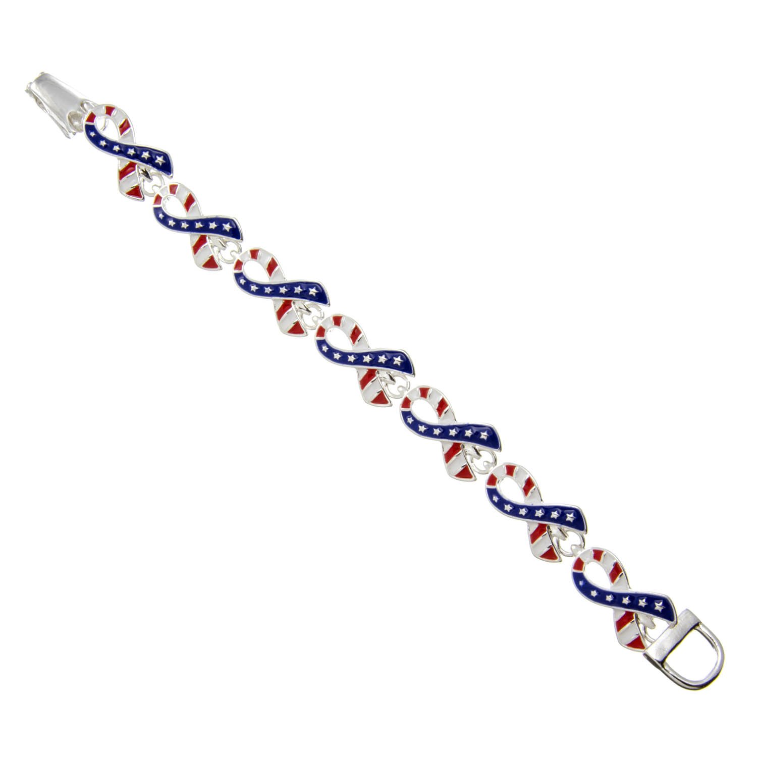 PammyJ USA American Flag Ribbon Bracelet Red White Blue