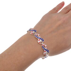 PammyJ USA American Flag Ribbon Bracelet Red White Blue