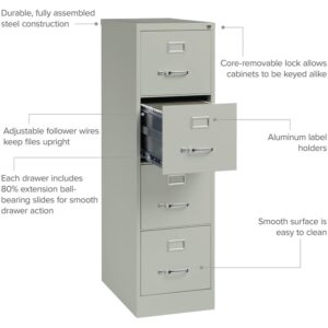 Pemberly Row 4 Drawers 52" Vertical Gray Metal Filing Cabinet Lockable Pre-Assembled Stationary Legal/Letter Size for Home, Office