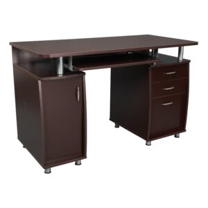 pemberly row 48" wide home office computer desk in gray with cpu storage cabinet and hanging file cabinet, brown