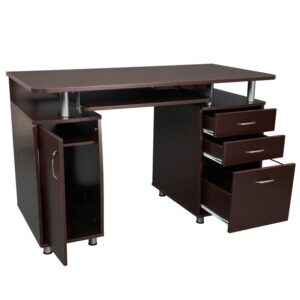 Pemberly Row 48" Wide Home Office Computer Desk in Gray with CPU Storage Cabinet and Hanging File Cabinet, Brown