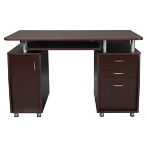 Pemberly Row 48" Wide Home Office Computer Desk in Gray with CPU Storage Cabinet and Hanging File Cabinet, Brown