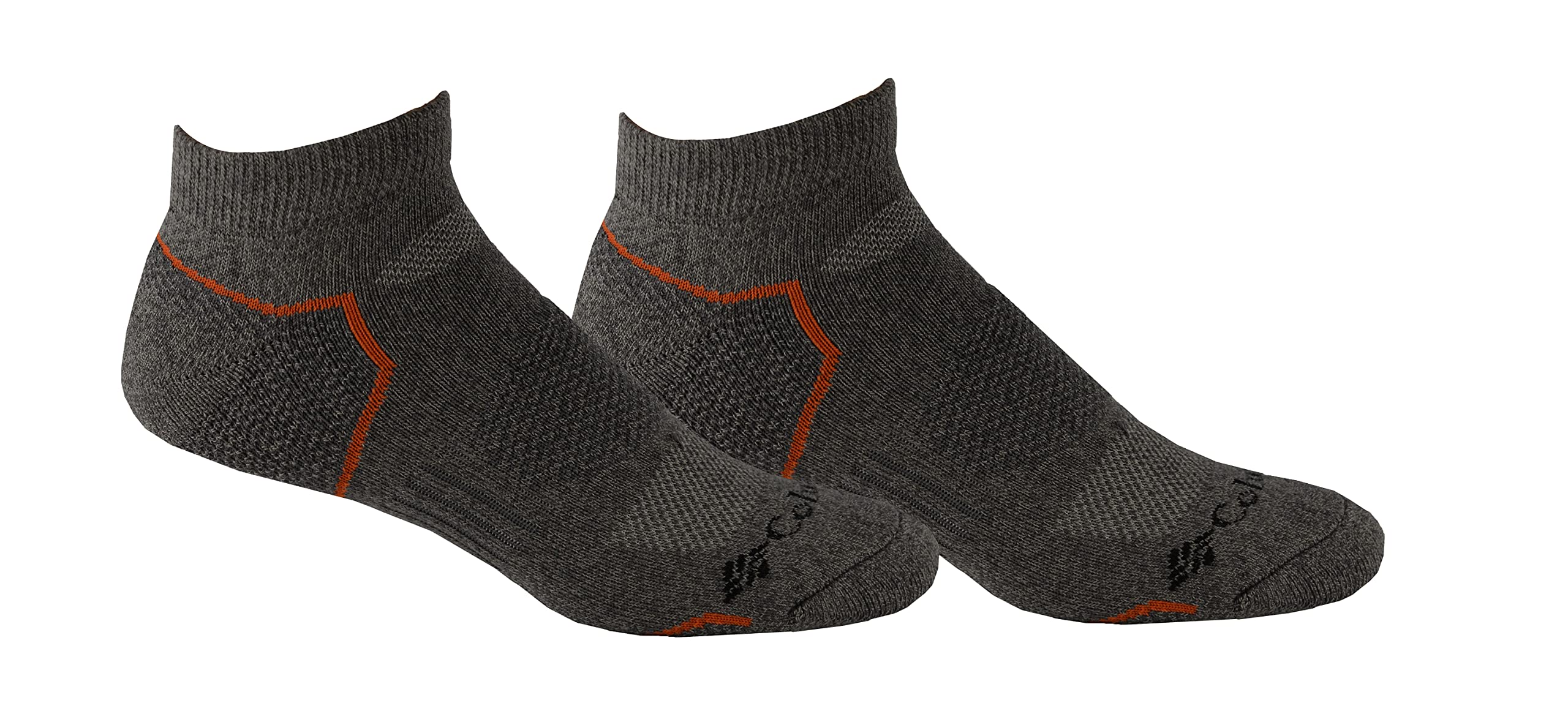 Columbia Men's 2 Pack Balance Point Walking Low Cut Socks, Dark Grey/Orange, Shoe Size 6-12