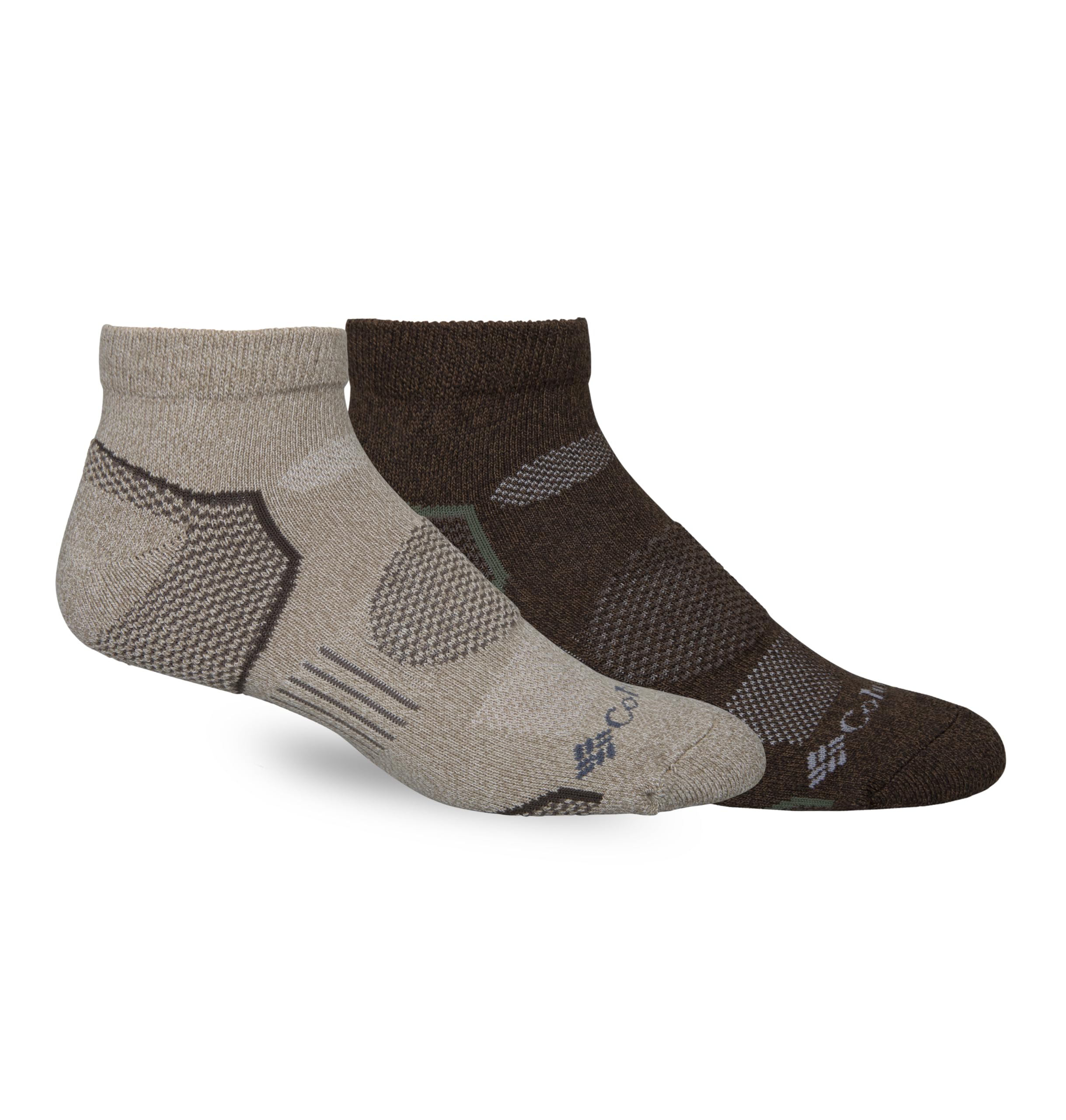 Columbia Men's 2 Pack Balance Point Walking Low Cut Socks, Khaki/Brown, Shoe Size 6-12