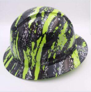 wet works imaging customized pyramex full brim hi vis green urban camo hard hat with ratcheting suspension