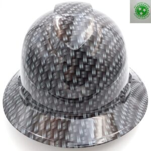 wet works imaging customized pyramex full brim metal weave carbon fiber hard hat with ratcheting suspension