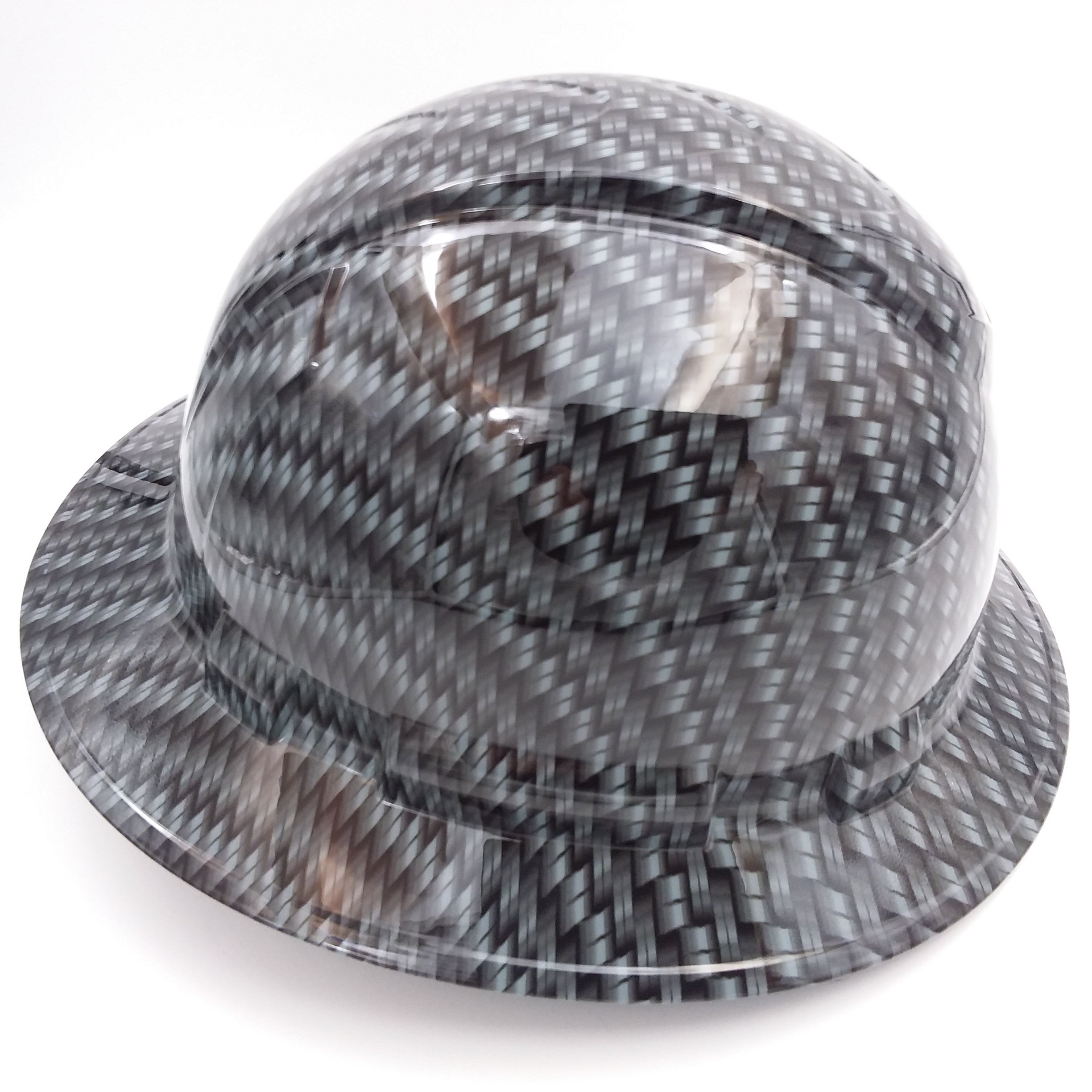 Wet Works Imaging Customized Pyramex Full Brim Metal Weave Carbon Fiber Hard Hat with Ratcheting Suspension