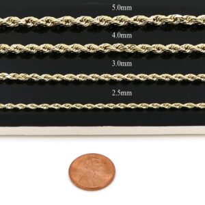 Yellow Gold Diamond Cut Rope Chain Real Solid 14k 18" to 26", 4.0mm (20)