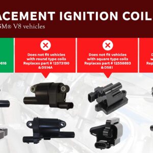 Ignition Coil Pack - Replaces 12570616, D510C - Compatible with Chevrolet, GMC, Cadillac 5.3L, 6.0L V8 & More - G8, Grand Prix, H3, Tahoe, Yukon, Silverado, Impala, Envoy, Trailblazer