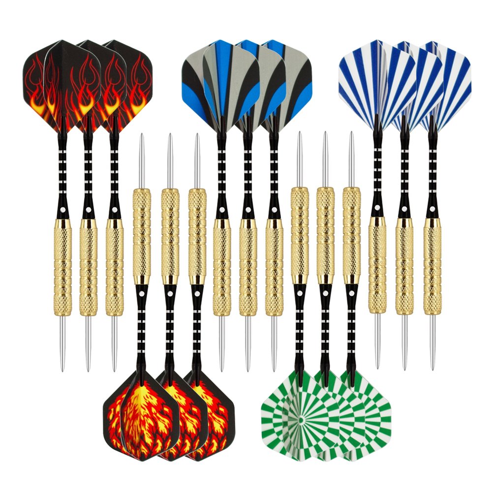 Wolftop 15 Pack Steel Tip Darts 18 Grams, Professional Darts Metal Tip Set with Aluminum Shafts, Standard Flights, Rubber O'Rings and Extra Dart Sharpener