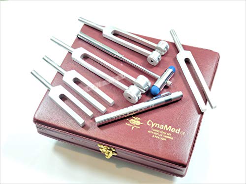 New Set of 6 Tuning Fork Set Medical Surgical Chiropractic Physical Diagnostic Instruments Plus Pen Light in a Beautiful Carrying CASE