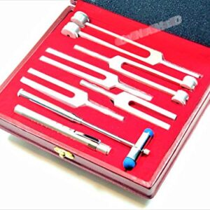 New Set of 6 Tuning Fork Set Medical Surgical Chiropractic Physical Diagnostic Instruments Plus Pen Light in a Beautiful Carrying CASE