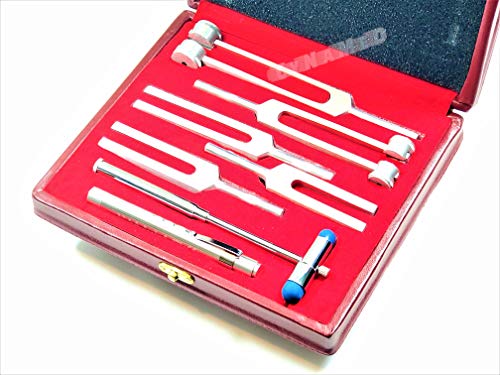 New Set of 6 Tuning Fork Set Medical Surgical Chiropractic Physical Diagnostic Instruments Plus Pen Light in a Beautiful Carrying CASE