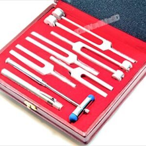 New Set of 6 Tuning Fork Set Medical Surgical Chiropractic Physical Diagnostic Instruments Plus Pen Light in a Beautiful Carrying CASE