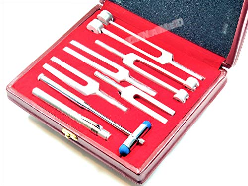 New Set of 6 Tuning Fork Set Medical Surgical Chiropractic Physical Diagnostic Instruments Plus Pen Light in a Beautiful Carrying CASE