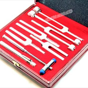 New Set of 6 Tuning Fork Set Medical Surgical Chiropractic Physical Diagnostic Instruments Plus Pen Light in a Beautiful Carrying CASE