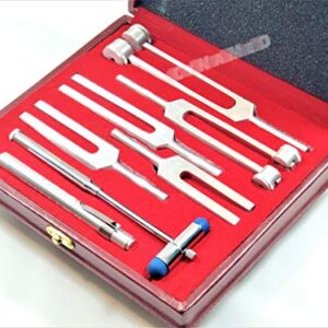 New Set of 6 Tuning Fork Set Medical Surgical Chiropractic Physical Diagnostic Instruments Plus Pen Light in a Beautiful Carrying CASE