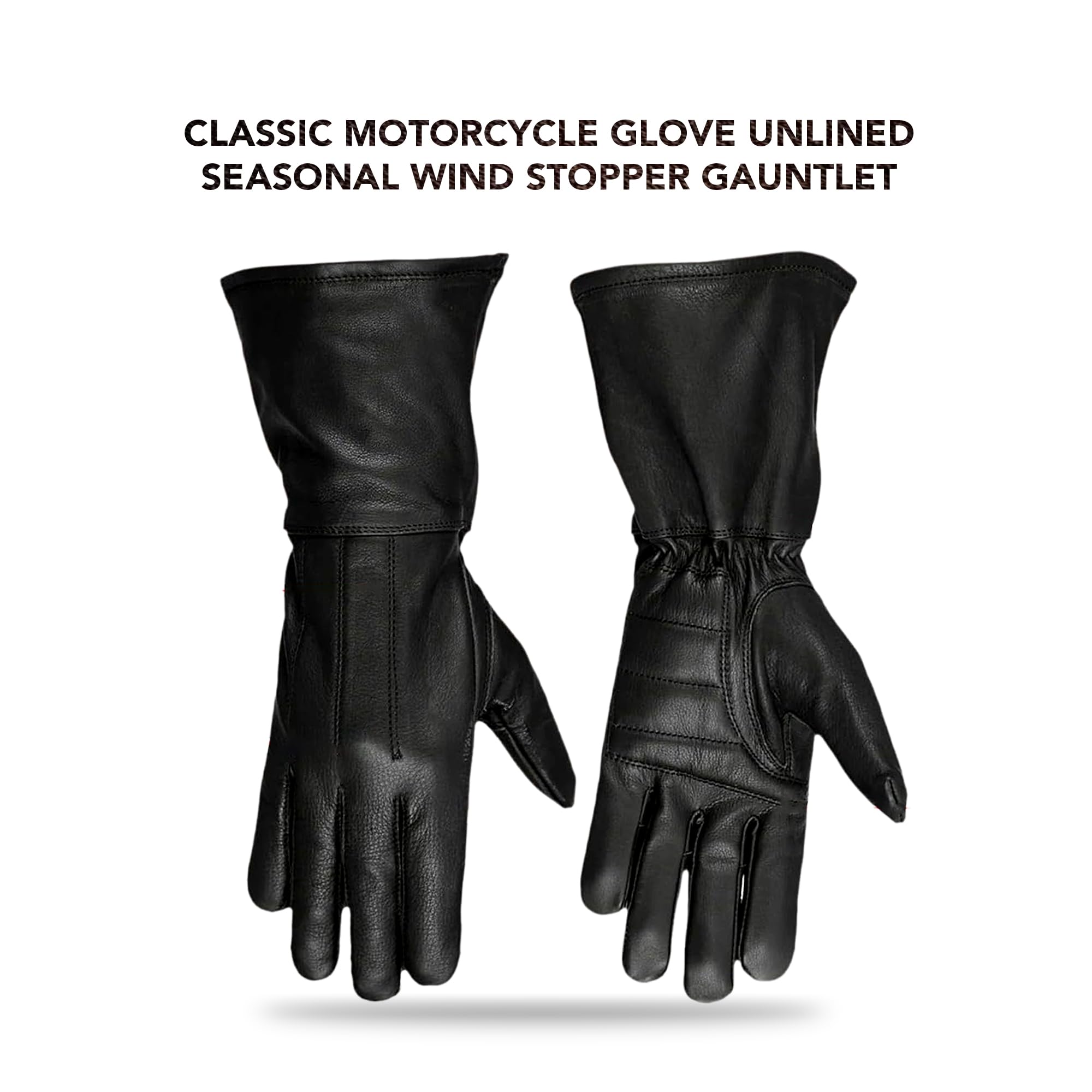 Hugger Windstopper Motorcycle Black Gauntlet Gloves Unlined Cold/Wind Resistant (Large)