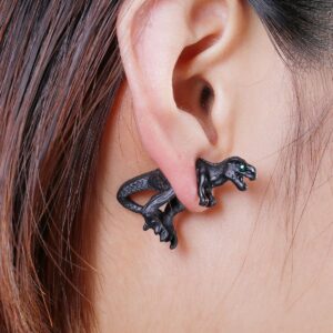 JGFinds Dinosaur 3D Earrings, T-Rex - 4 Sets, Bronze, Silver Tone, Gold Tone, Black, 1 1/2" length, Tyrannosaurus Rex Earrings With Rhinestone Eyes, Cute Animal Trex Dino