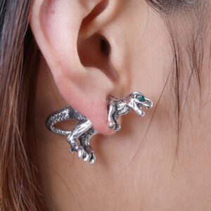 JGFinds Dinosaur 3D Earrings, T-Rex - 4 Sets, Bronze, Silver Tone, Gold Tone, Black, 1 1/2" length, Tyrannosaurus Rex Earrings With Rhinestone Eyes, Cute Animal Trex Dino