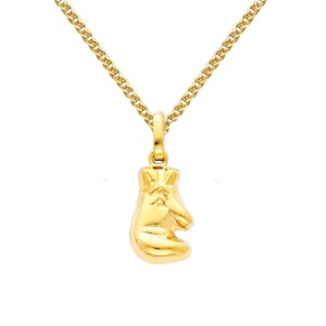 the world jewelry center 14k real yellow gold boxing glove pendant with 1.5mm flat open wheat chain necklace - 24"