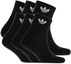 6 pair mens adidas quarter crew cushioned socks (black/white)