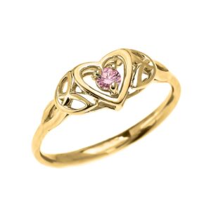 modern contemporary rings dainty 10k yellow gold trinity knot heart solitaire pink cz engagement and proposal ring (size 6)