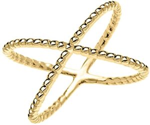 10k yellow gold criss cross rope cable design statement ring - size 8