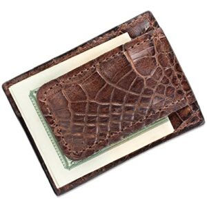 brown genuine alligator leather magnetic money clip wallet