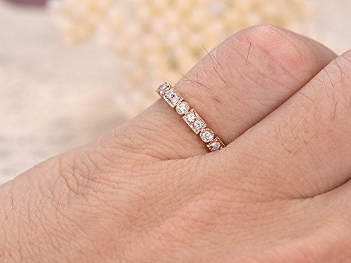 Art Deco Antique Diamond Wedding Ring,14K Rose Gold,Anniversary Ring,Half Eternity,Bezel Set,Stackable