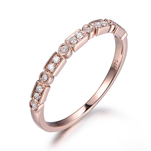 Art Deco Antique Diamond Wedding Ring,14K Rose Gold,Anniversary Ring,Half Eternity,Bezel Set,Stackable