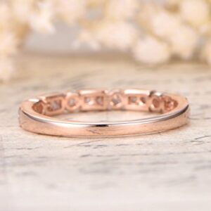 Art Deco Antique Diamond Wedding Ring,14K Rose Gold,Anniversary Ring,Half Eternity,Bezel Set,Stackable