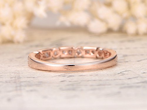 Art Deco Antique Diamond Wedding Ring,14K Rose Gold,Anniversary Ring,Half Eternity,Bezel Set,Stackable