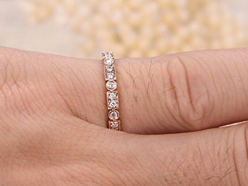 Art Deco Antique Diamond Wedding Ring,14K Rose Gold,Anniversary Ring,Half Eternity,Bezel Set,Stackable