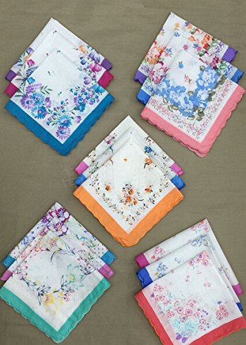 Forlisea Womens Colorful Ladies Hankies 100% Cotton Handkerchief Wendding Hanky