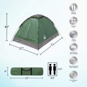 2-Person Camping Tent - Shelter with Rain Fly and Carrying Bag - Lightweight Outdoor Tent for Backpacking, Hiking, and Beach by Wakeman (Green)