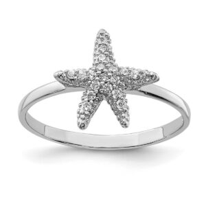 925 sterling silver solid polished cz cubic zirconia simulated diamond sea shell nautical starfish ring size 7 jewelry for women