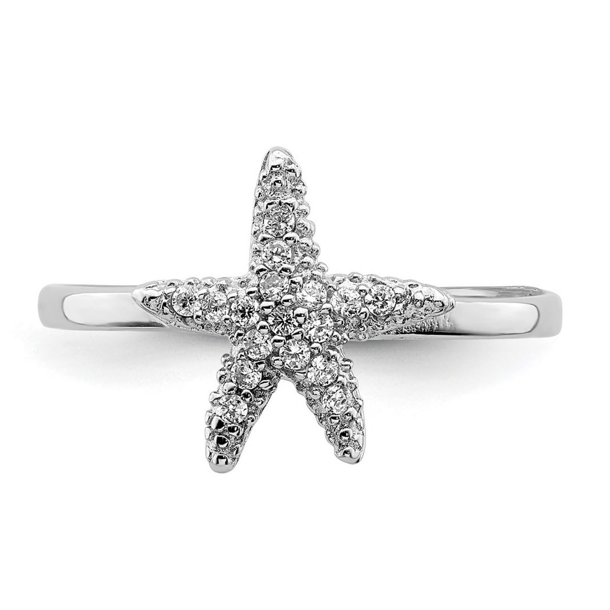 925 Sterling Silver Solid Polished CZ Cubic Zirconia Simulated Diamond Sea shell Nautical Starfish Ring Size 7 Jewelry for Women