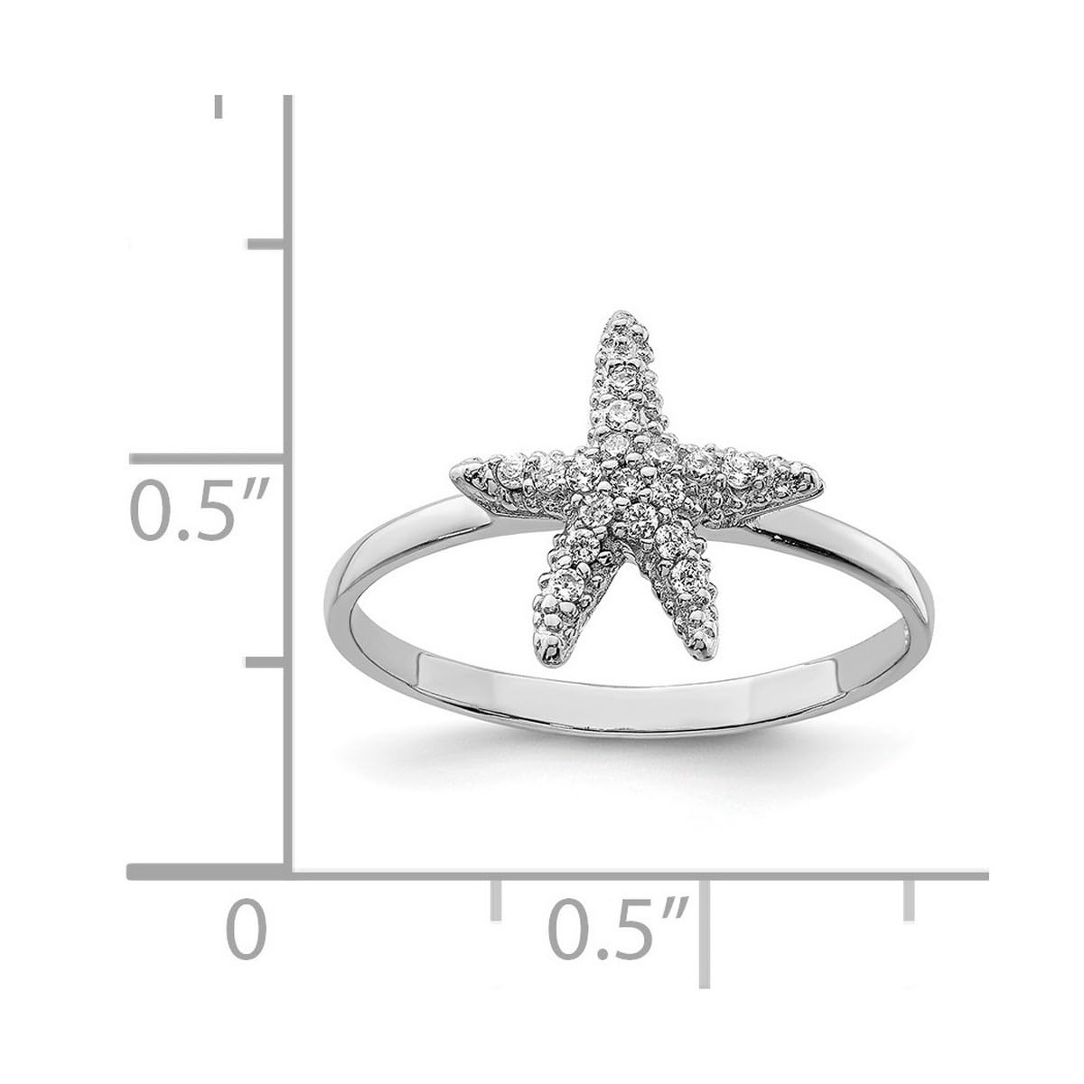 925 Sterling Silver Solid Polished CZ Cubic Zirconia Simulated Diamond Sea shell Nautical Starfish Ring Size 7 Jewelry for Women