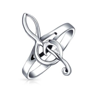 musician singer student teacher bar measure treble clef note music ring for teen for women .925 sterling silver thin band