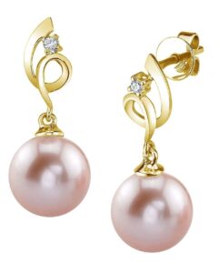 the pearl source 14k gold 10-11mm aaaa quality pink freshwater cultured pearl & diamond symphony earrings for women