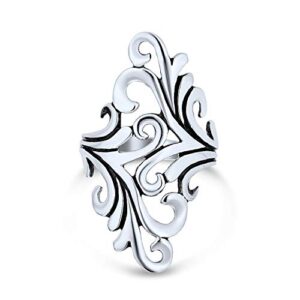 boho south western style nature swirl leaf vine wrap bypass full finger armor statement ring western jewelry for women teen oxidized .925 sterling silver