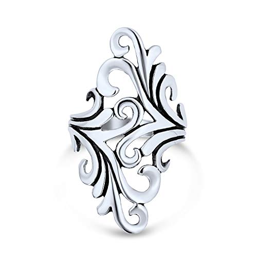 Boho South Western Style Nature Swirl Leaf Vine Wrap Bypass Full Finger Armor Statement Ring Western Jewelry For Women Teen Oxidized .925 Sterling Silver