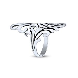 Boho South Western Style Nature Swirl Leaf Vine Wrap Bypass Full Finger Armor Statement Ring Western Jewelry For Women Teen Oxidized .925 Sterling Silver